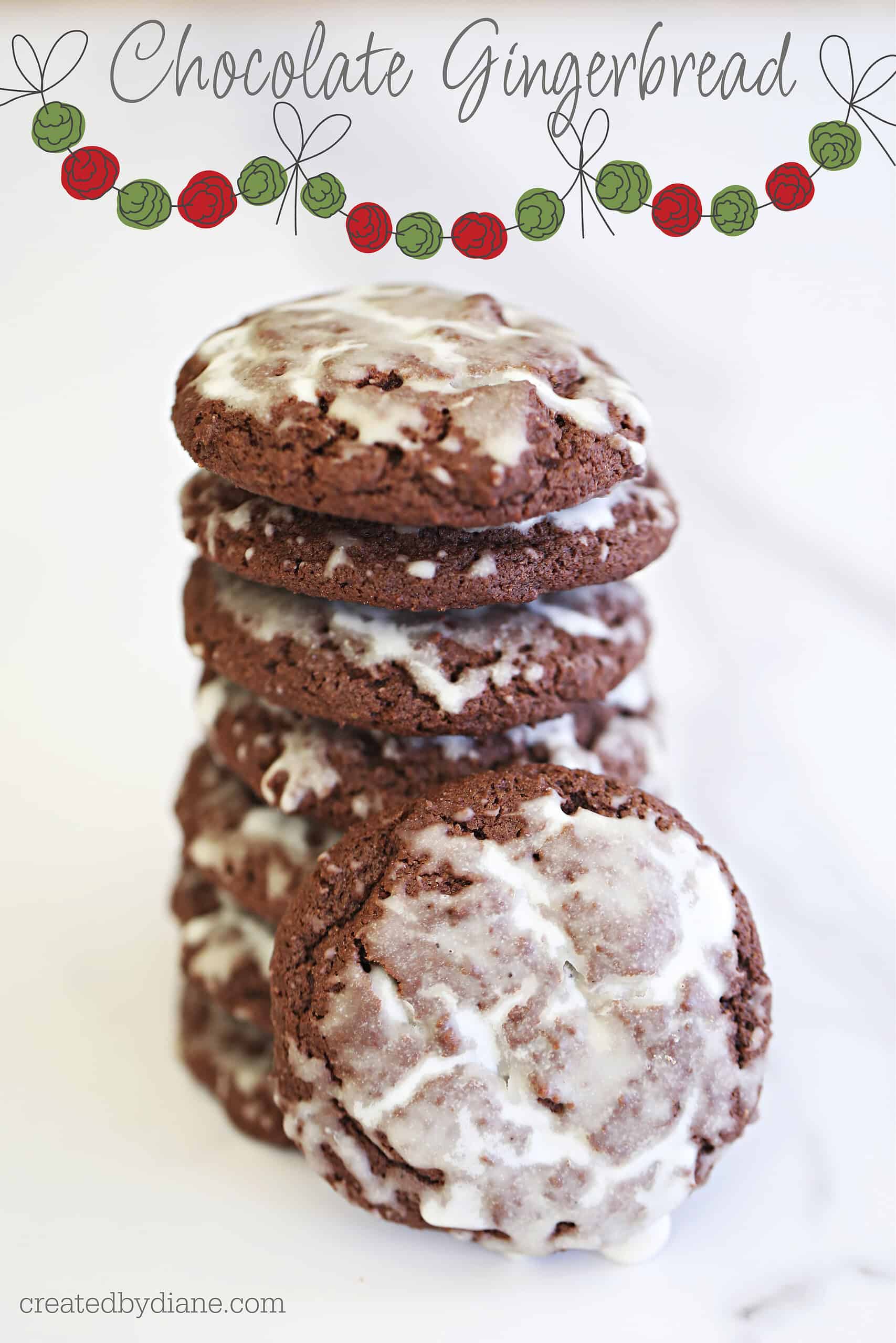 Glazed Chocolate Gingerbread Drop Cookies | Created by Diane
